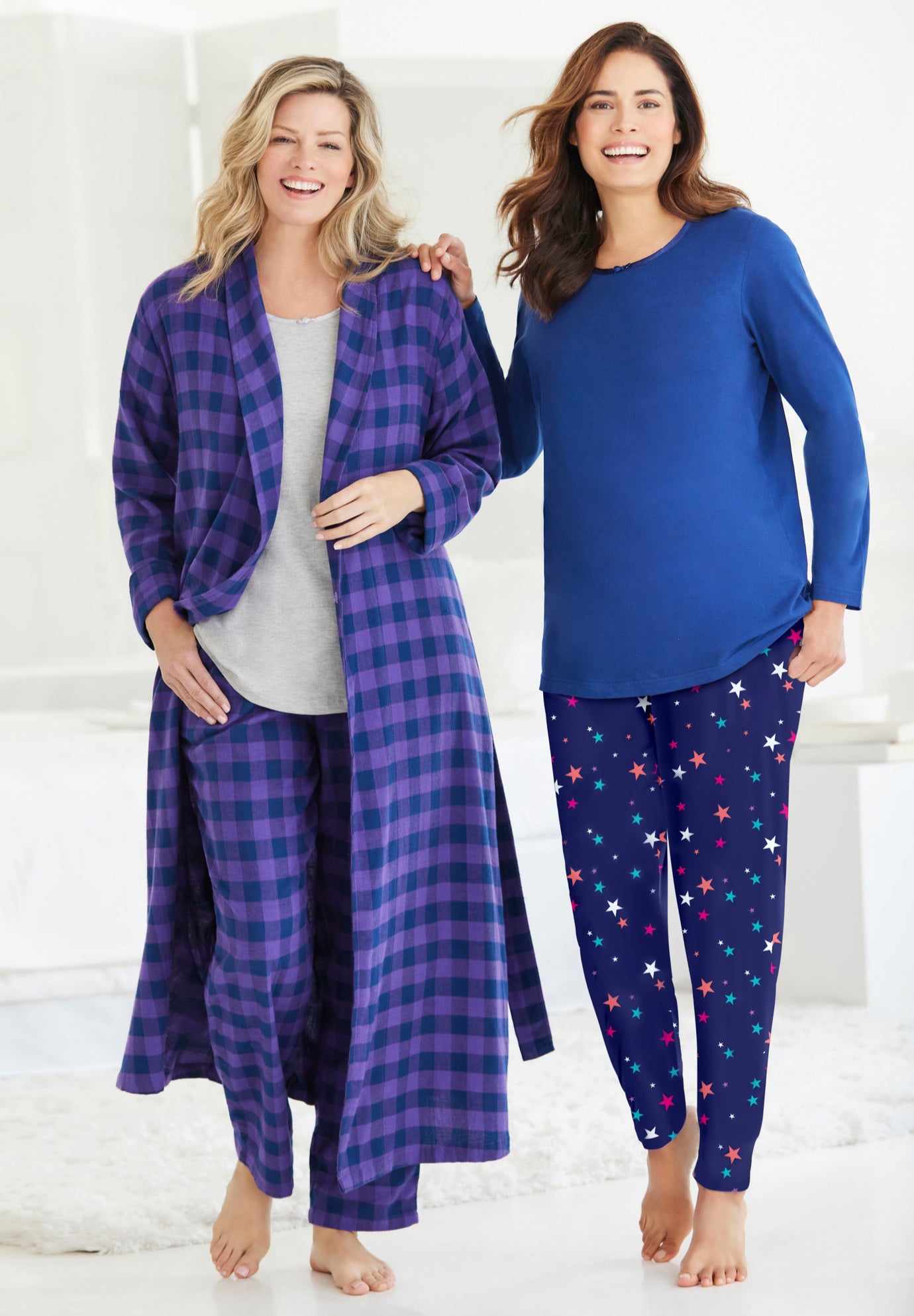 Fashionable Long Flannel Robe, Slate Plaid | Roaman's
