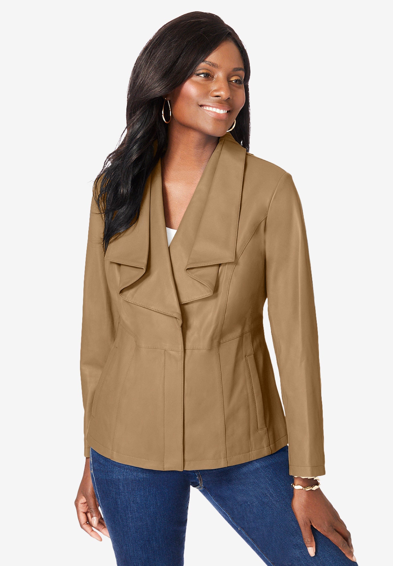 Drape-Front Leather Jacket | Roaman's