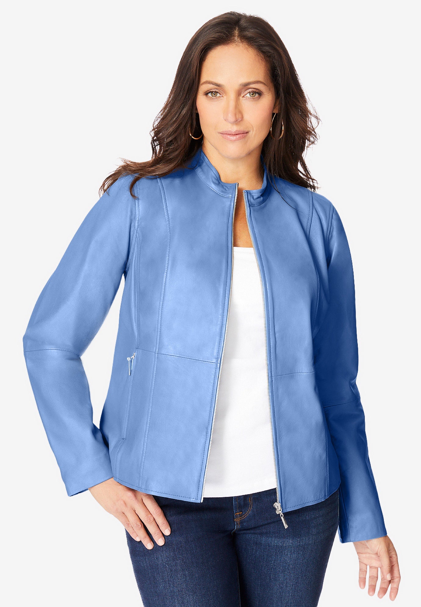 Zip Front Leather Jacket | Roaman's
