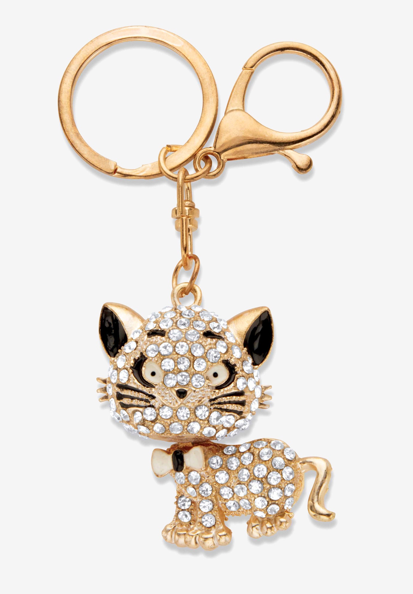 Goldtone Round Crystal Cat Key Ring | Roaman's