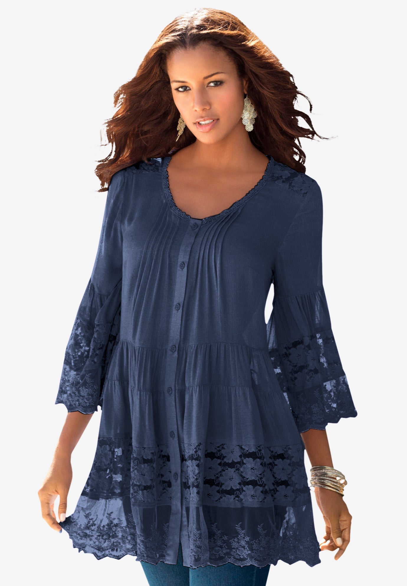 Illusion Lace Tunic Plus Size Tunics Roaman s