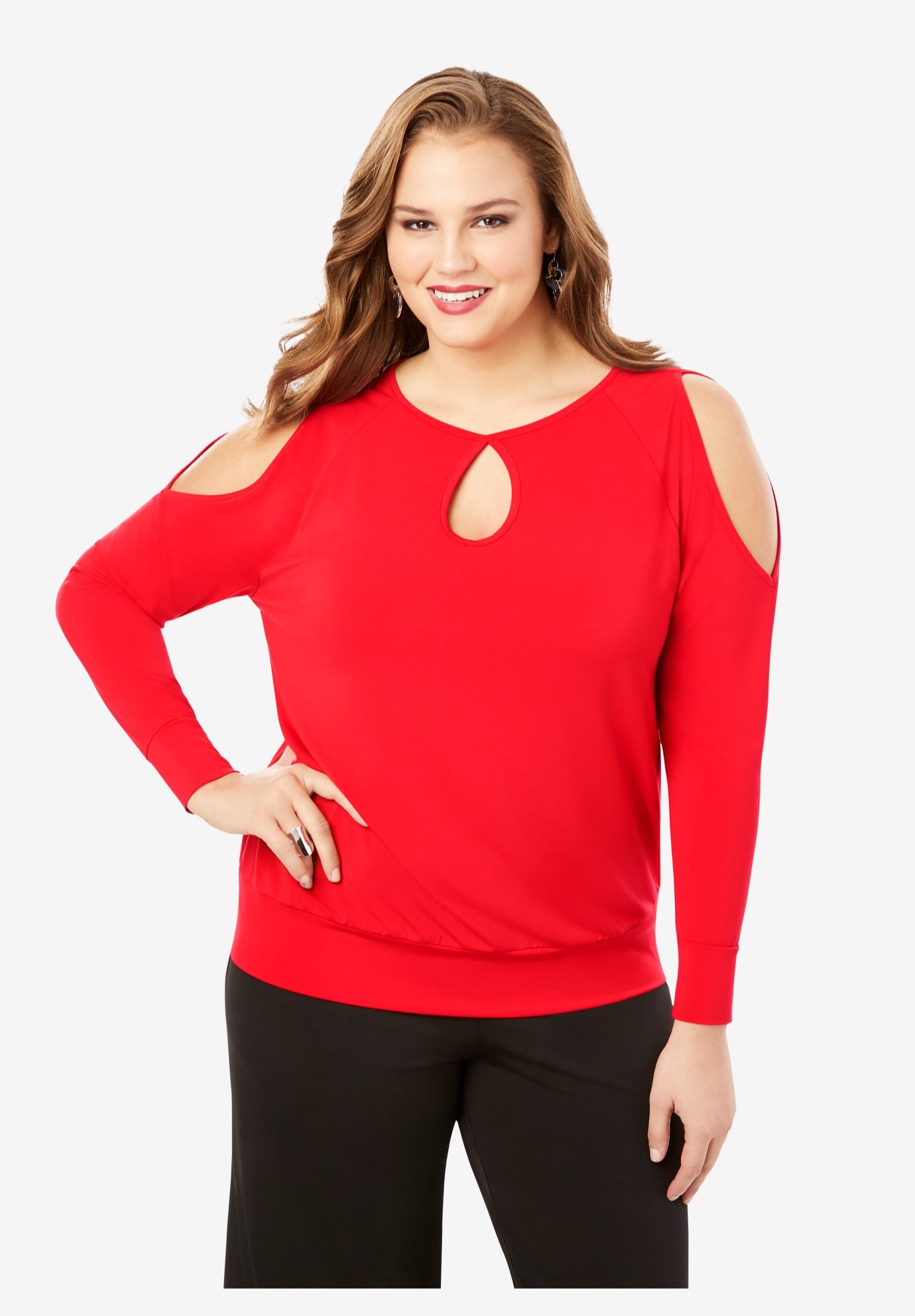 Keyhole Cold Shoulder Top Plus Size Tees And Knit Tops Roamans