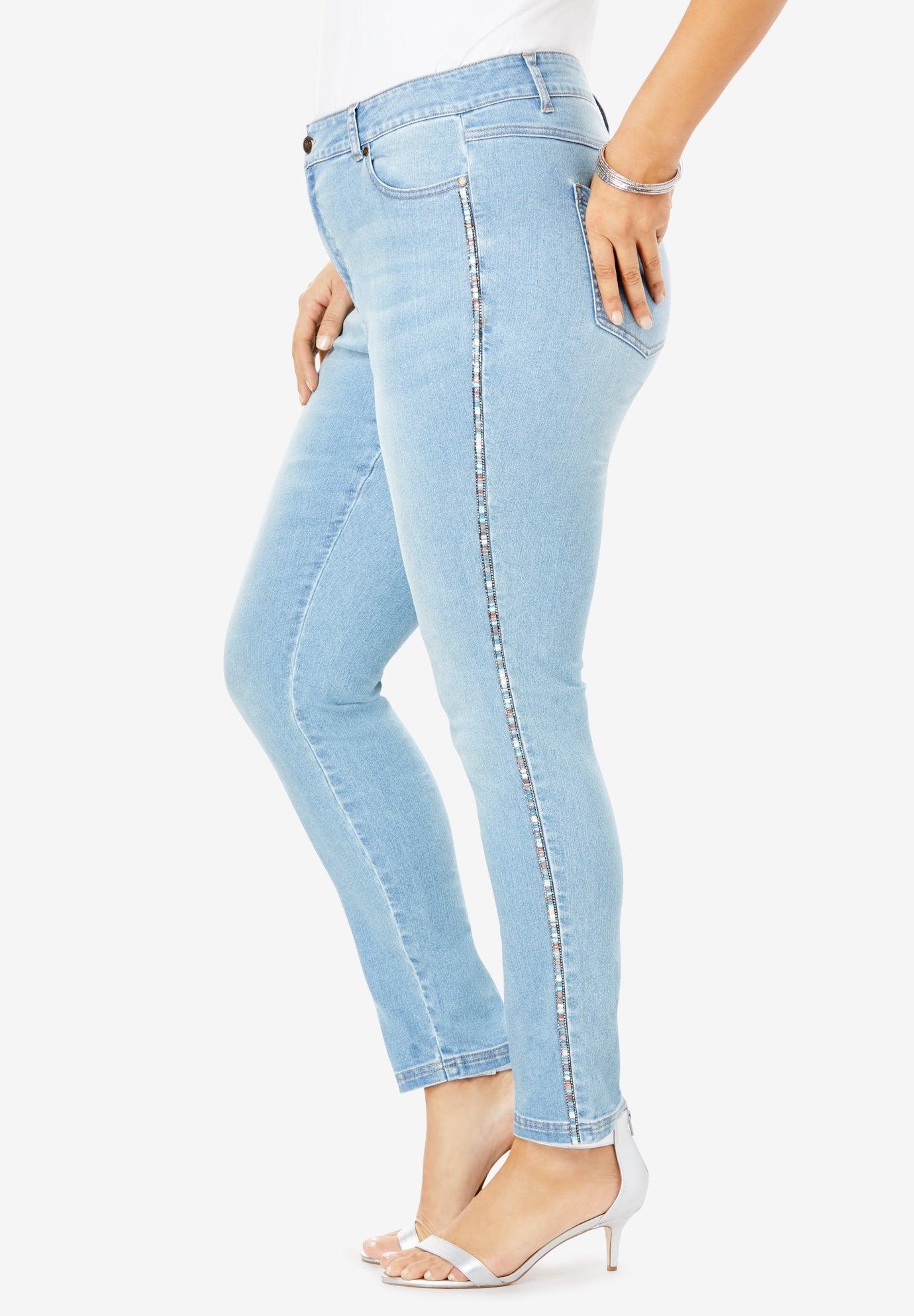 Statement Stripe Skinny Jean By Denim 24 7® Plus Size Skinny Leg Jeans