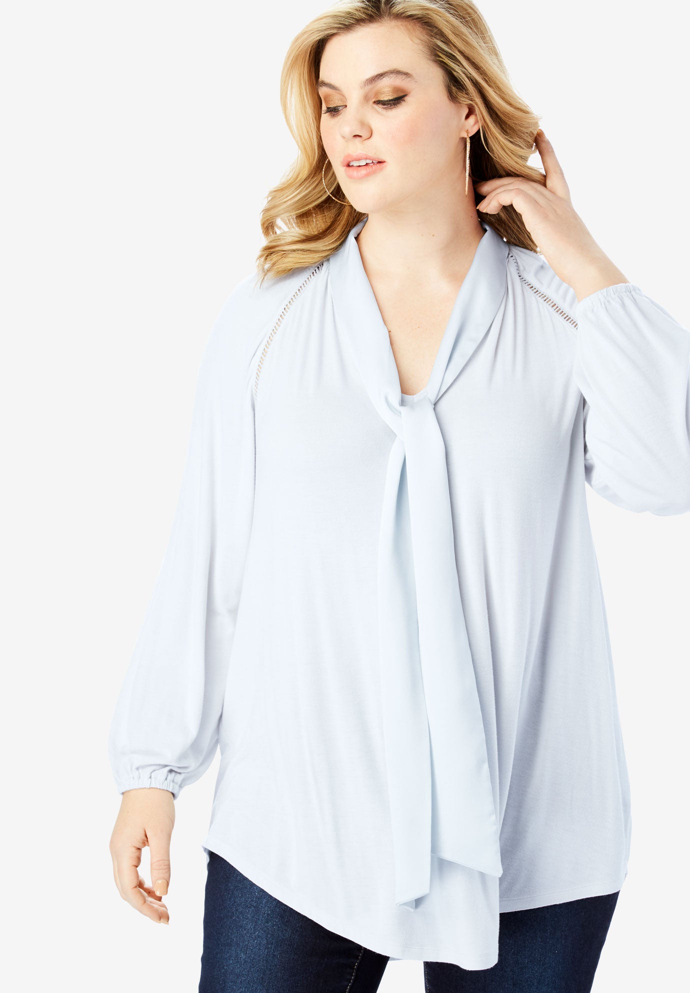 Bow Tie Blouse With V Neck Plus Size Blouses And Shirts Roamans