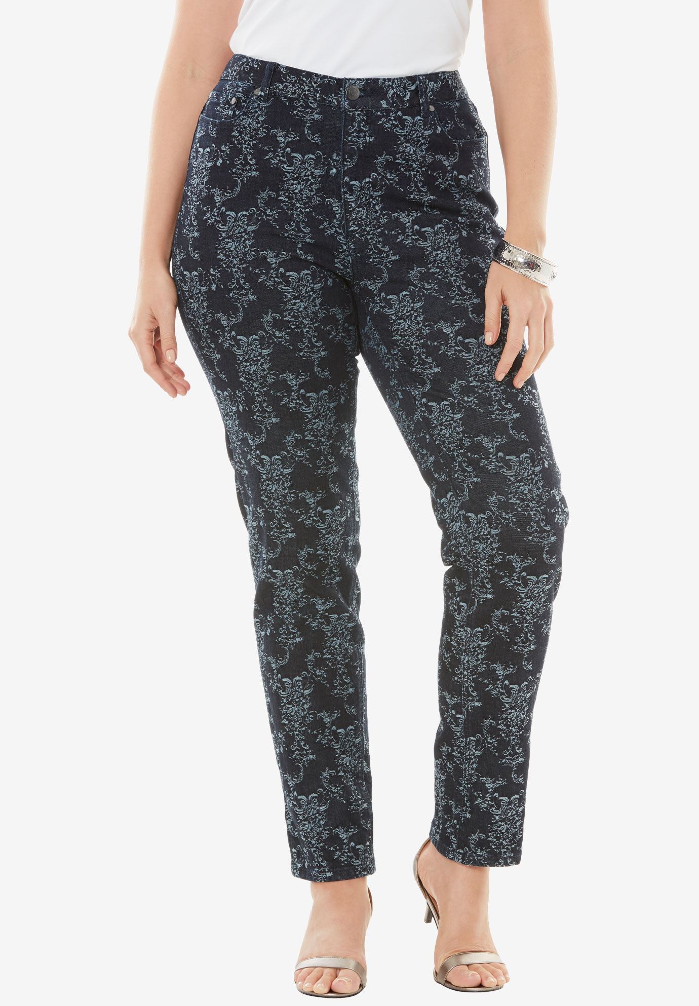 Jacquard Embroidered Straight Leg Jean By Denim 24 7® Plus Size Jeans