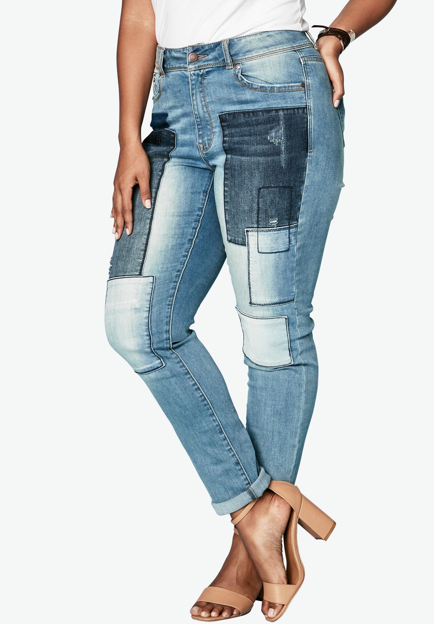 Patchwork Jean With Invisible Stretch® Waistband By Denim 24 7® Plus