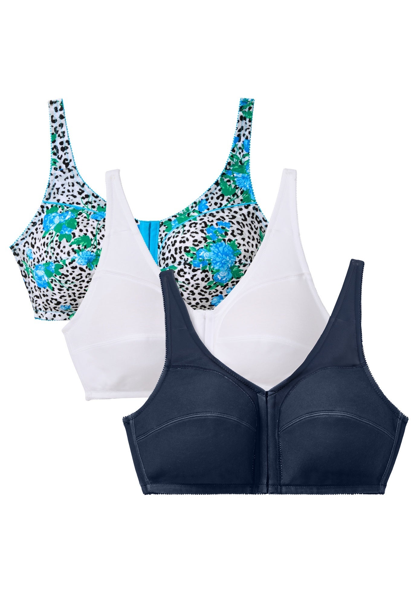 3-Pack Front-Close Cotton Wireless Bra | Roaman's