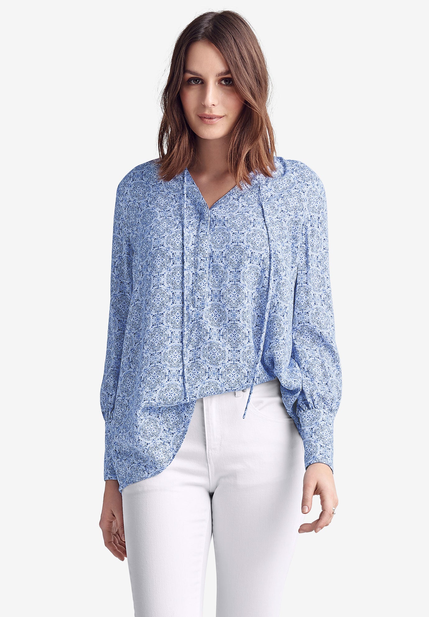 Tie-Neck Boho Tunic by ellos®| Plus Size Tunics | Roaman's